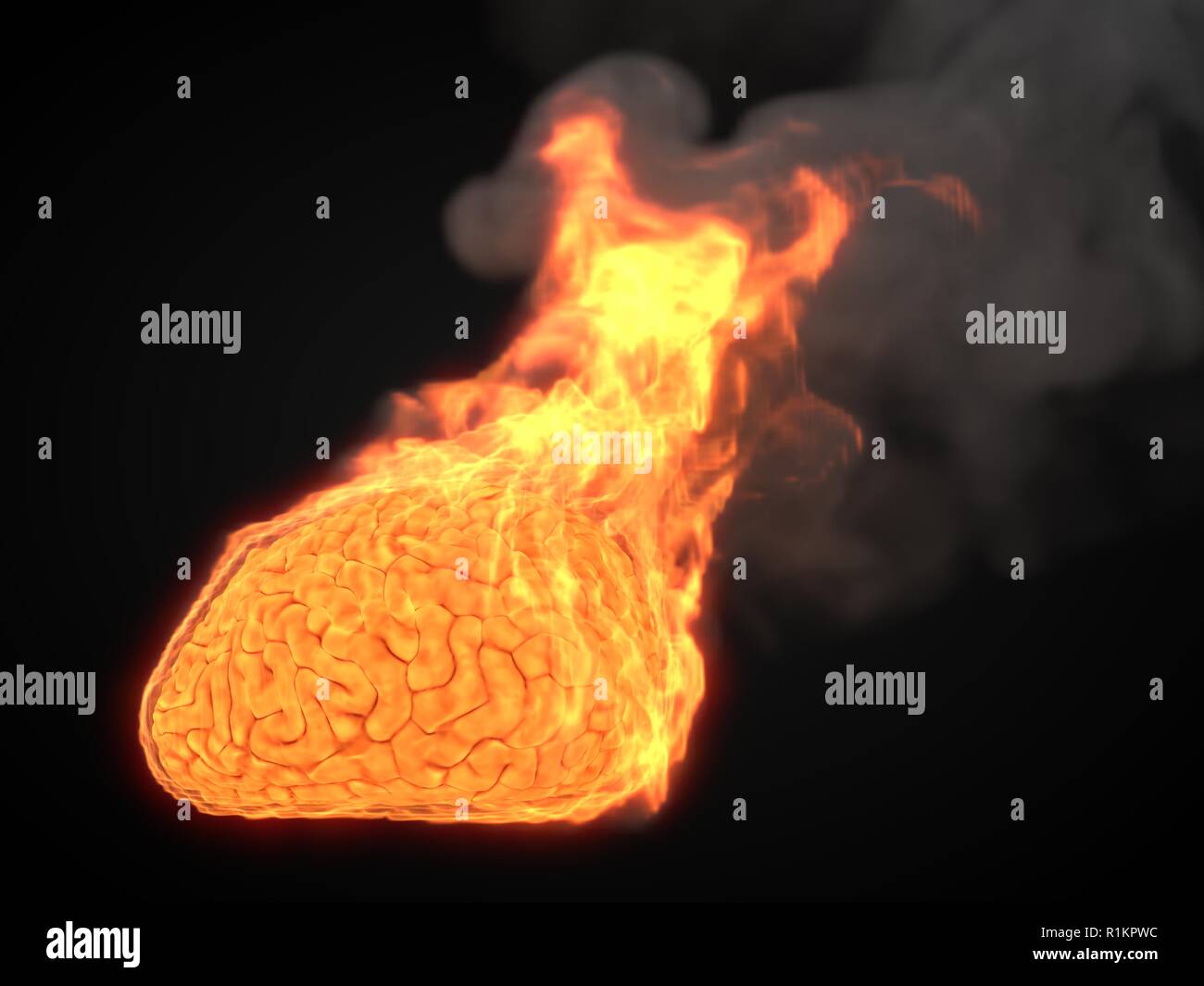 over heated by thinking. burning brain. suitable for emotion, stress ...