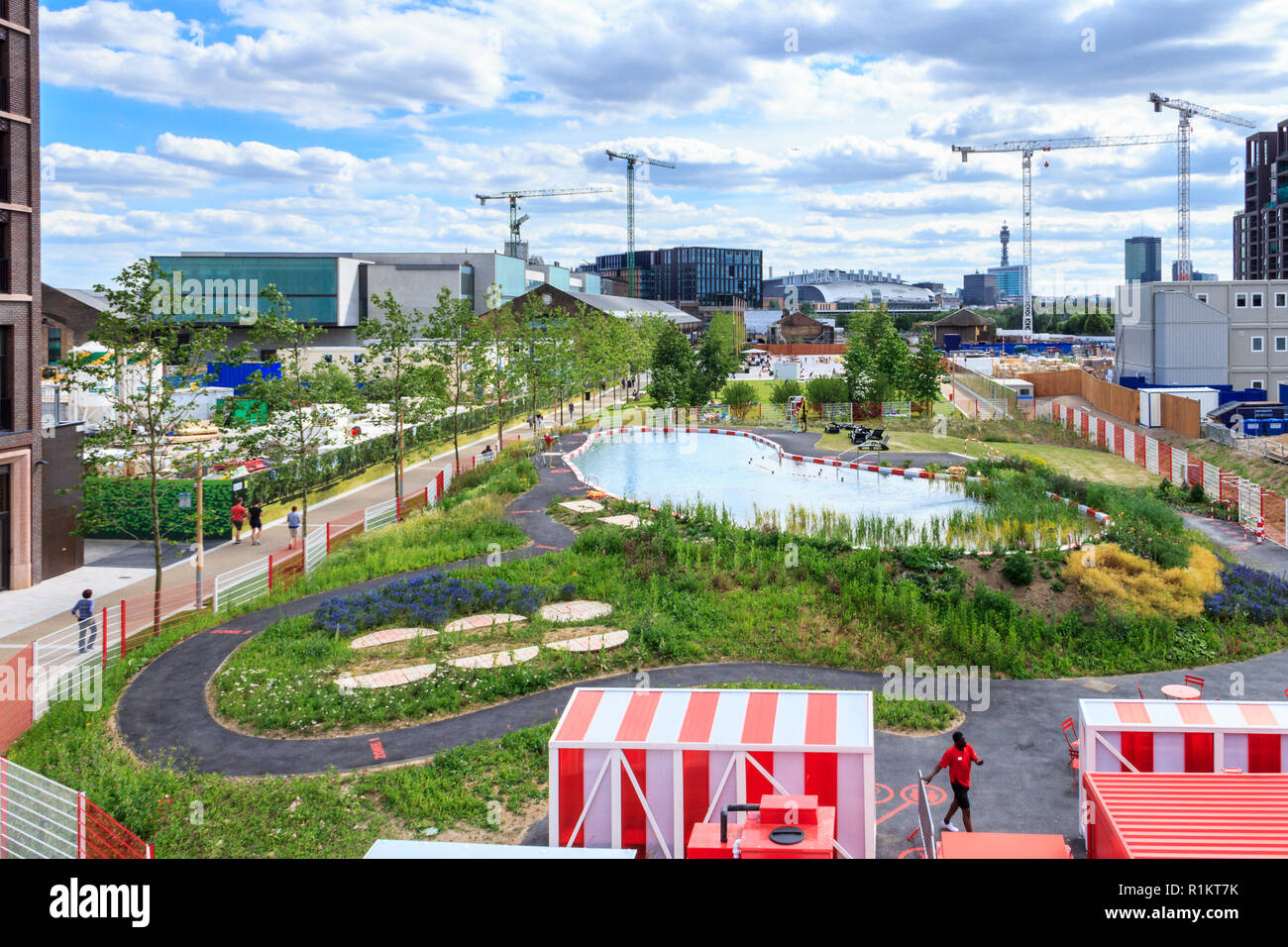 Temporary outdoor swimming pool at King's Cross, London, UK, during the ...