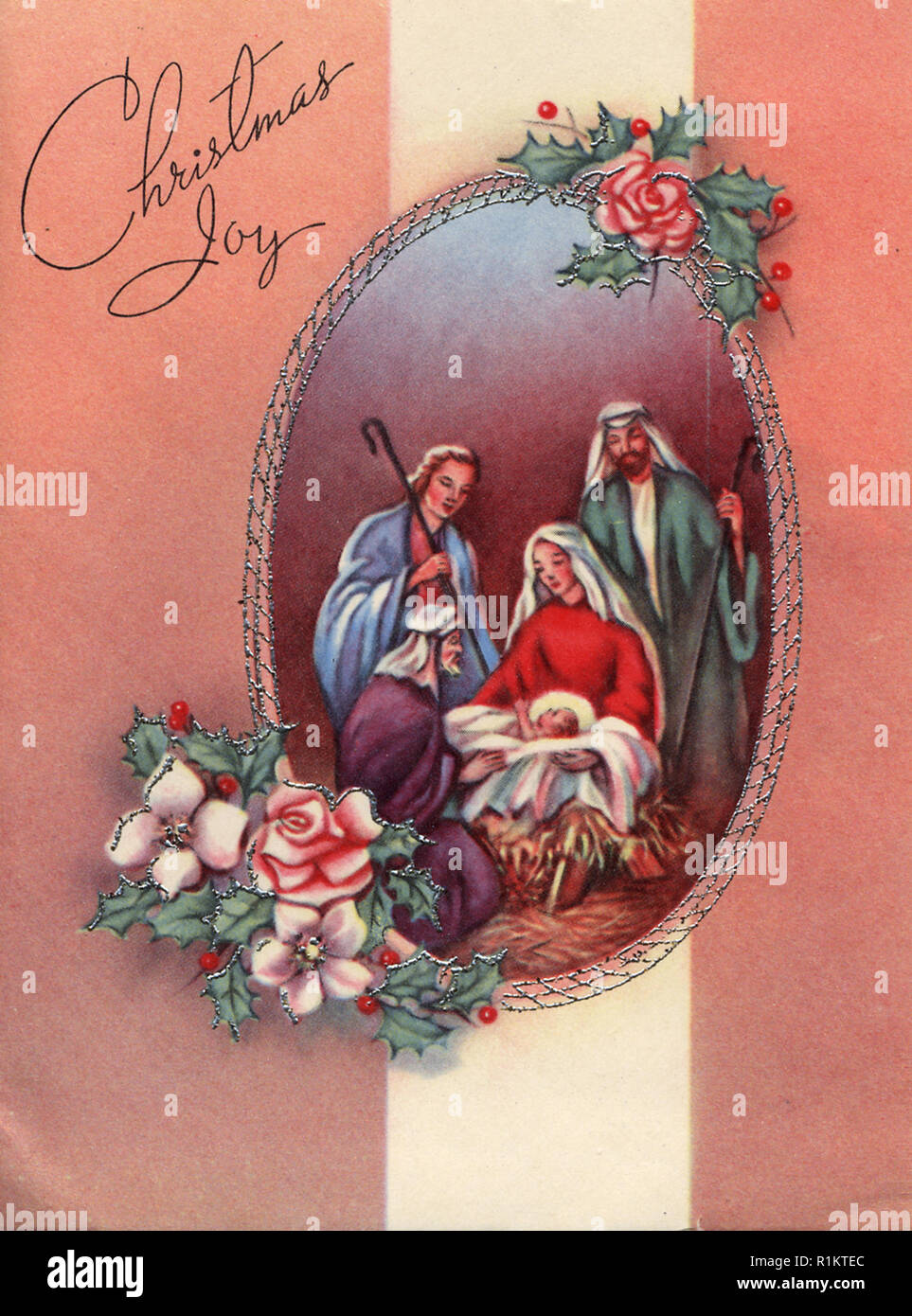 vintage christmas card illustrated design Stock Photo - Alamy