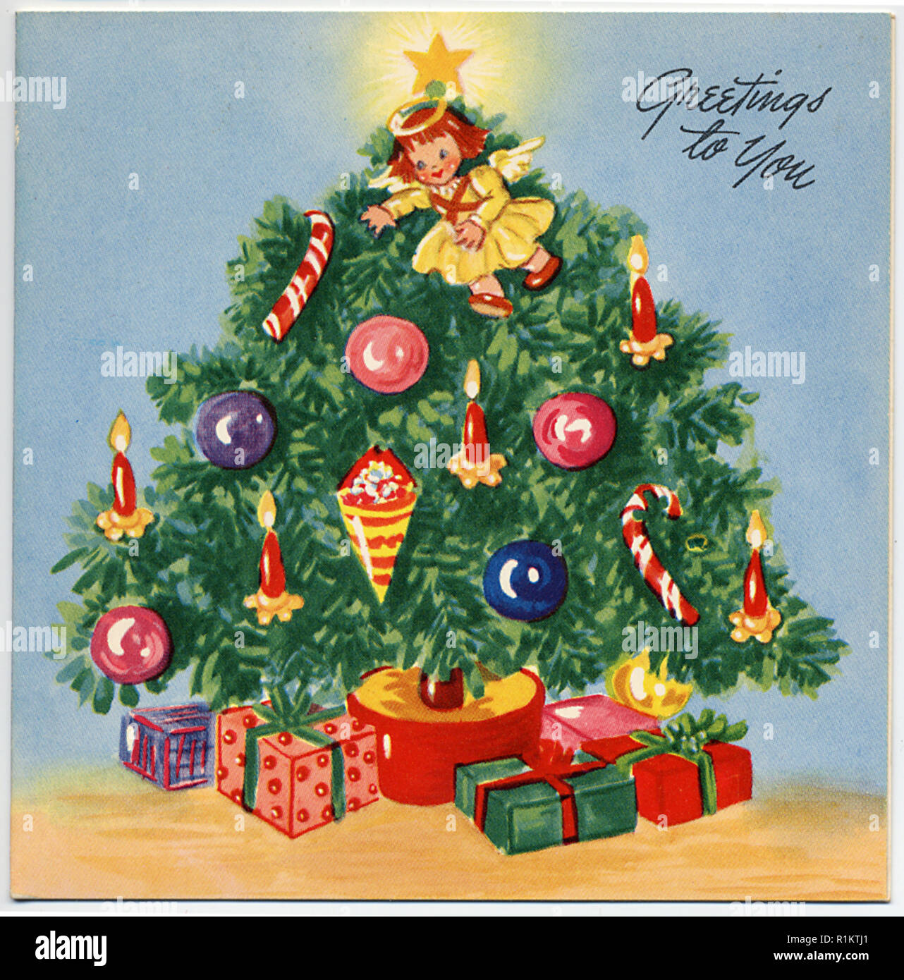 vintage christmas card illustrated design Stock Photo - Alamy
