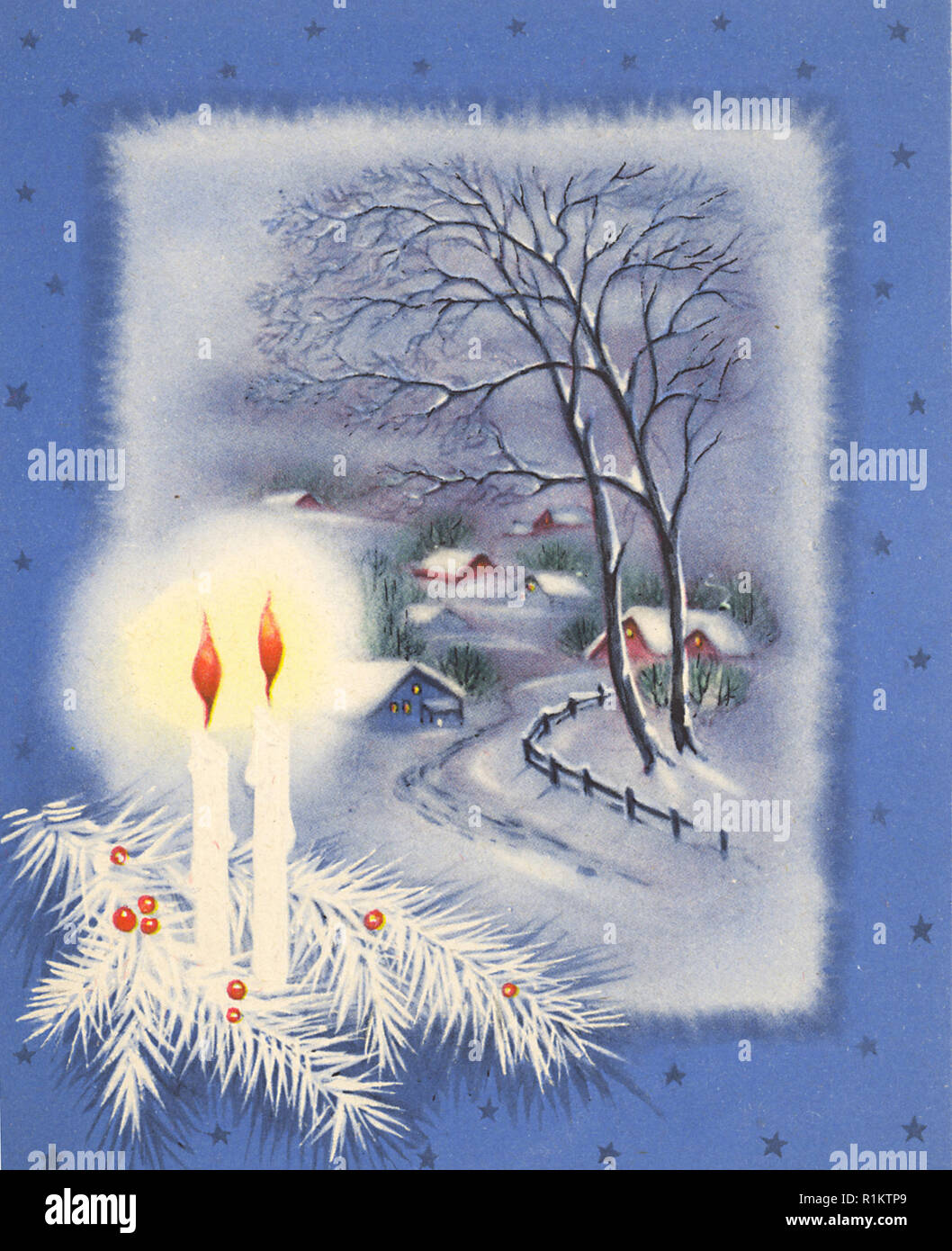 vintage christmas card illustrated design Stock Photo - Alamy