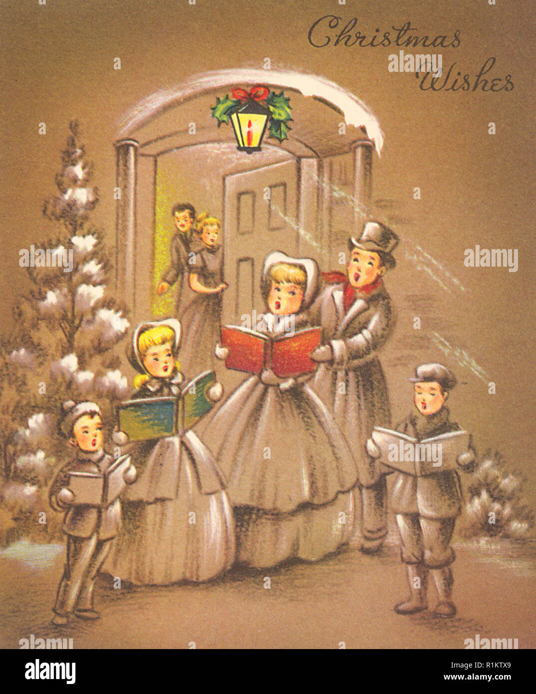 vintage christmas card illustrated design Stock Photo - Alamy
