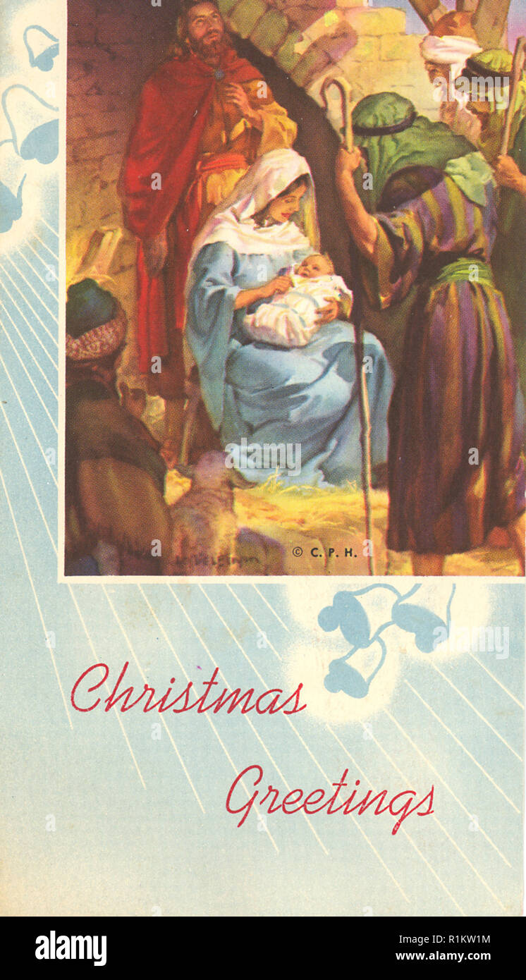 vintage christmas card illustrated design Stock Photo - Alamy