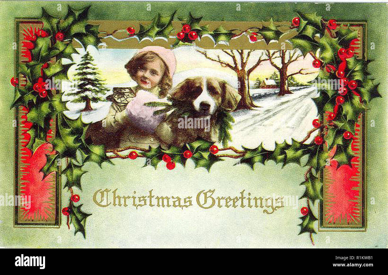 vintage christmas card illustrated design Stock Photo - Alamy