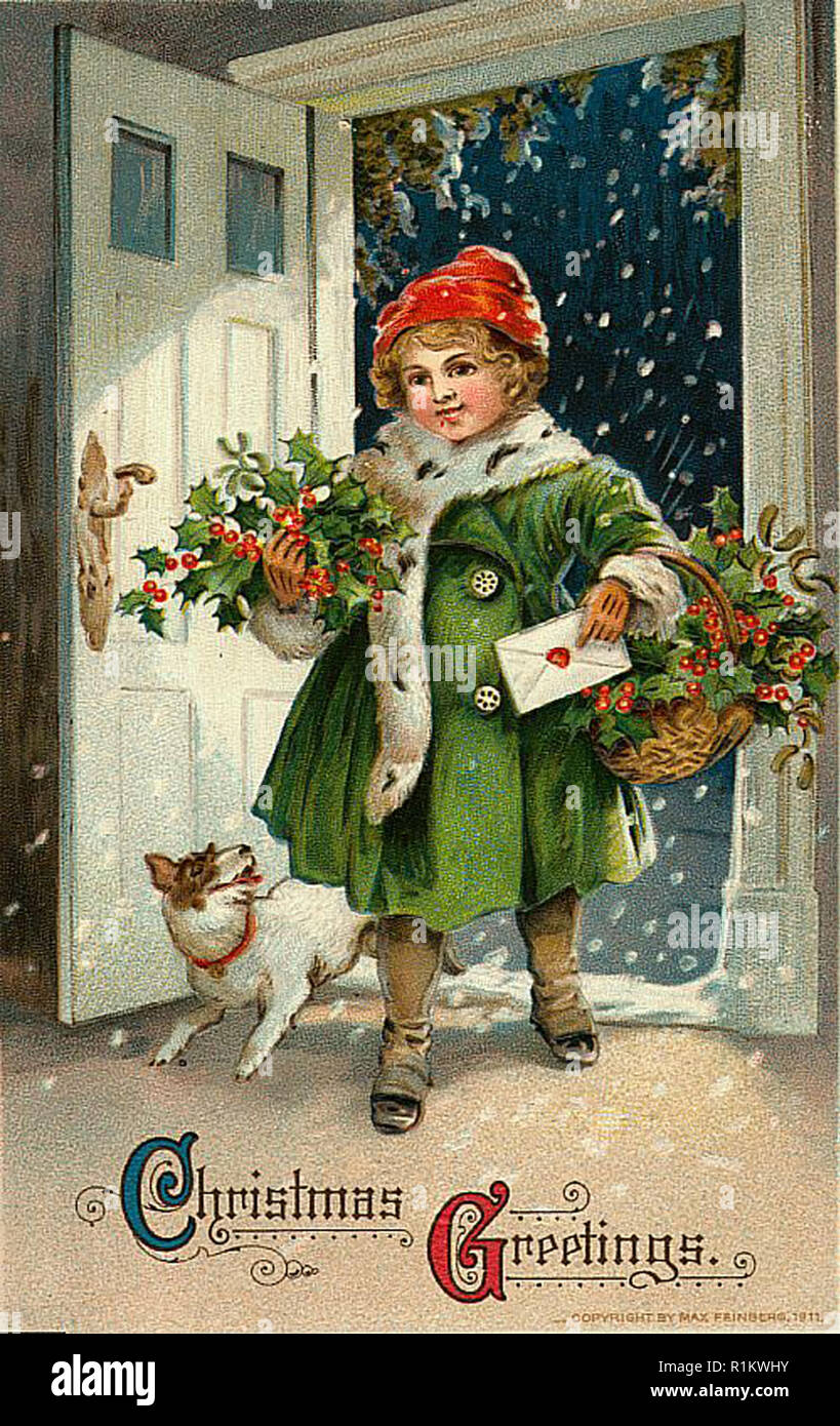 vintage christmas card illustrated design Stock Photo - Alamy
