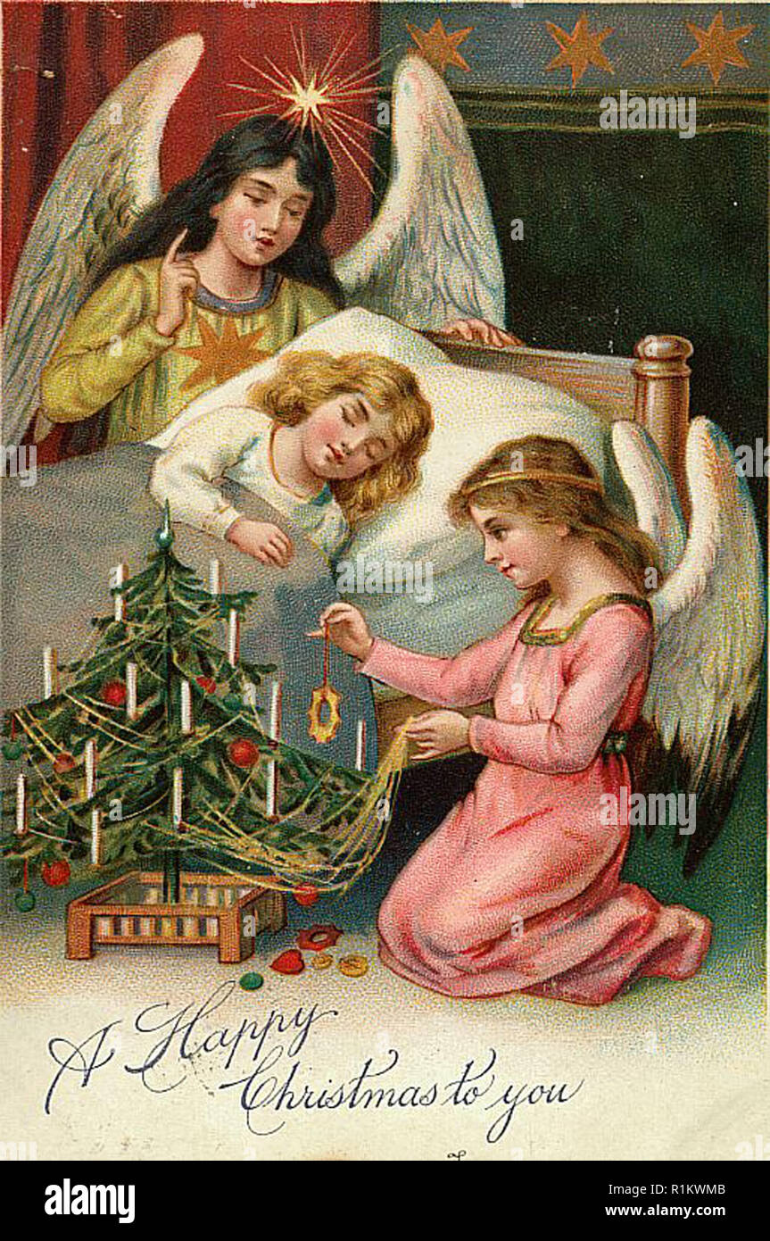 vintage christmas card illustrated design Stock Photo - Alamy