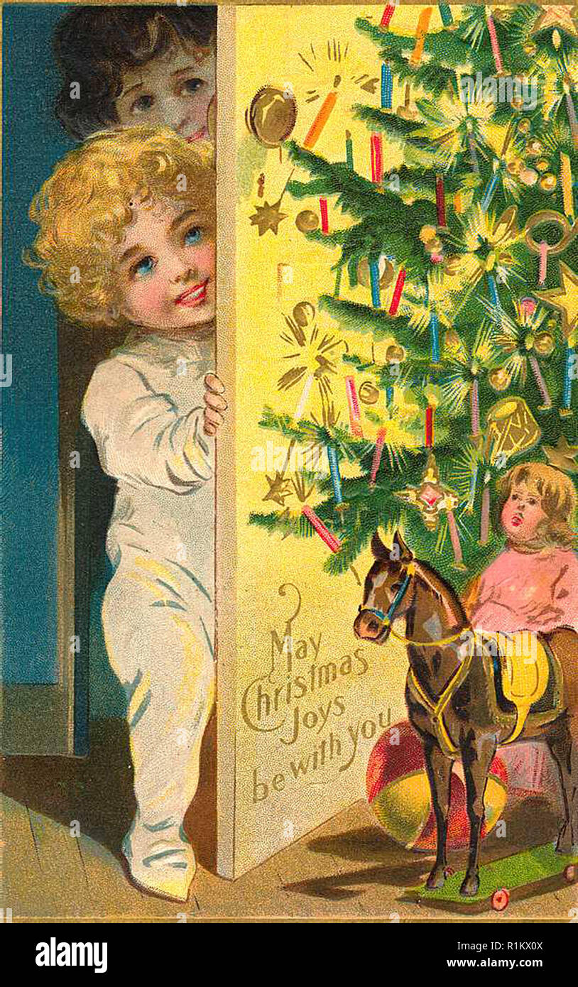 vintage christmas card illustrated design Stock Photo - Alamy