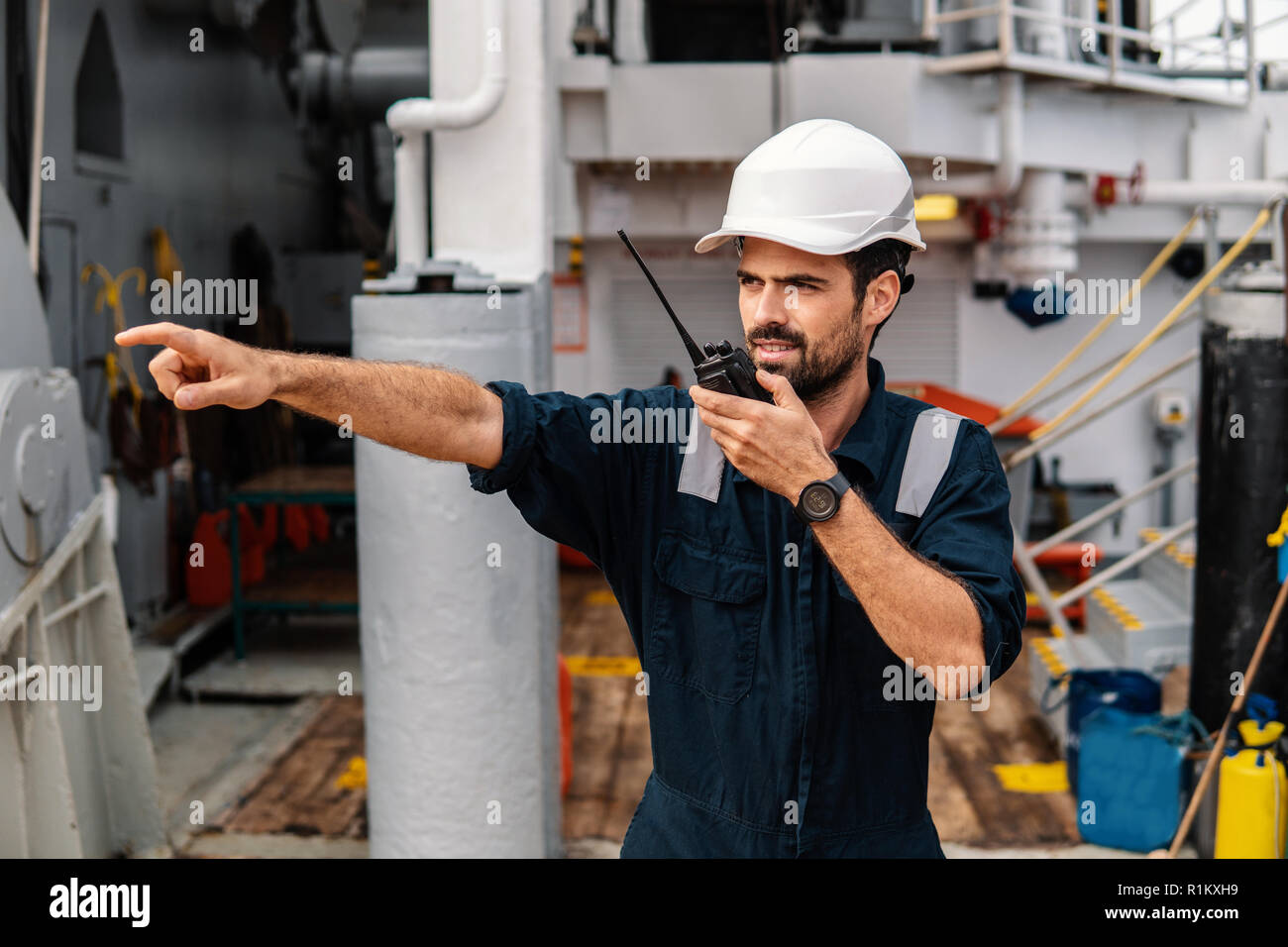Marine Deck Officer or Chief mate on deck of vessel or ship Stock Photo ...