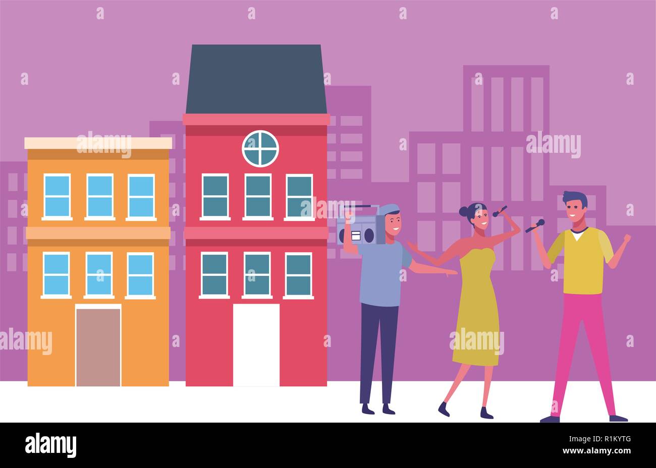 People having fun at town scenery vector illustration graphic design ...