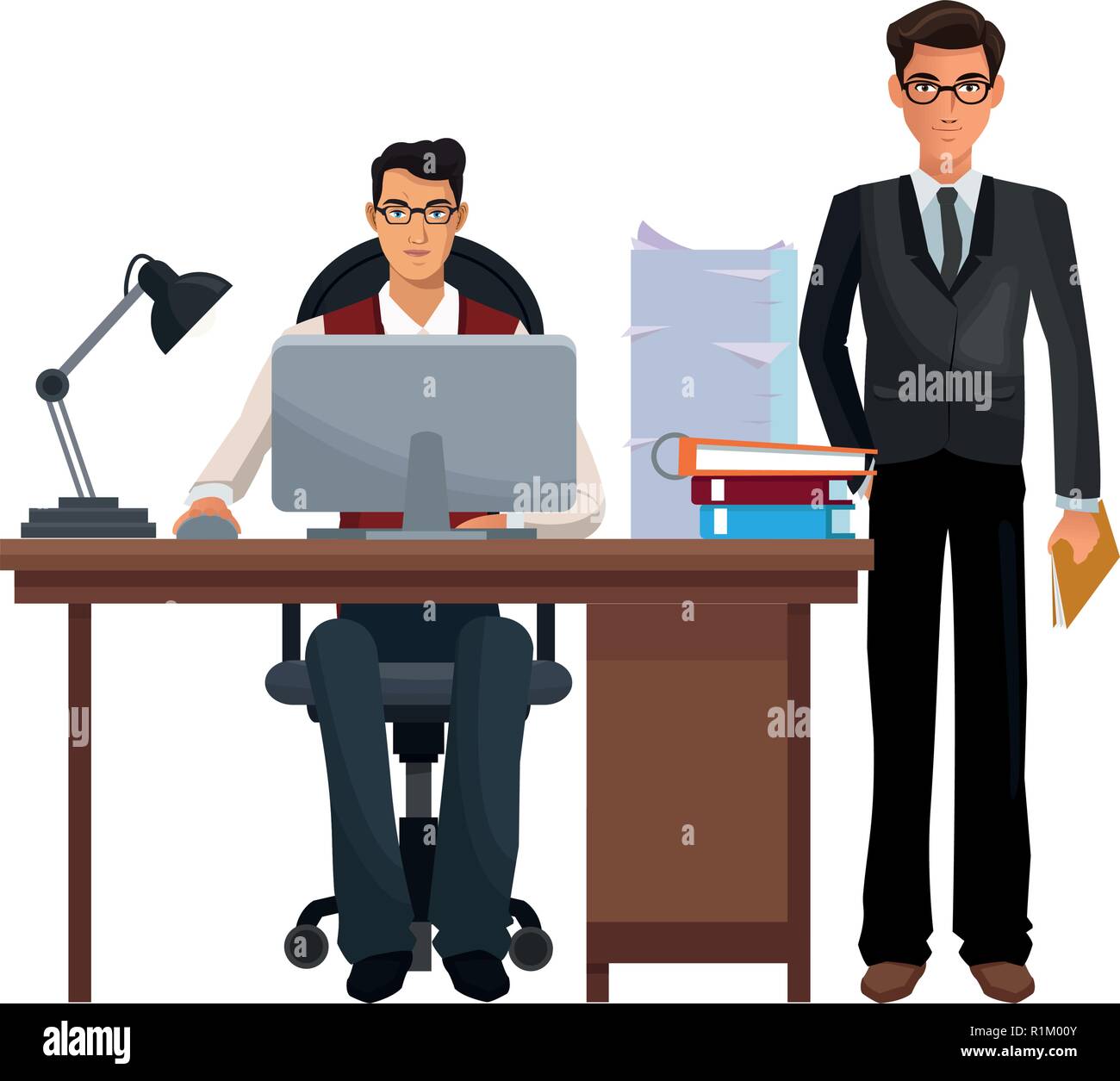 business coworkers executives working inside office cartoon vector ...