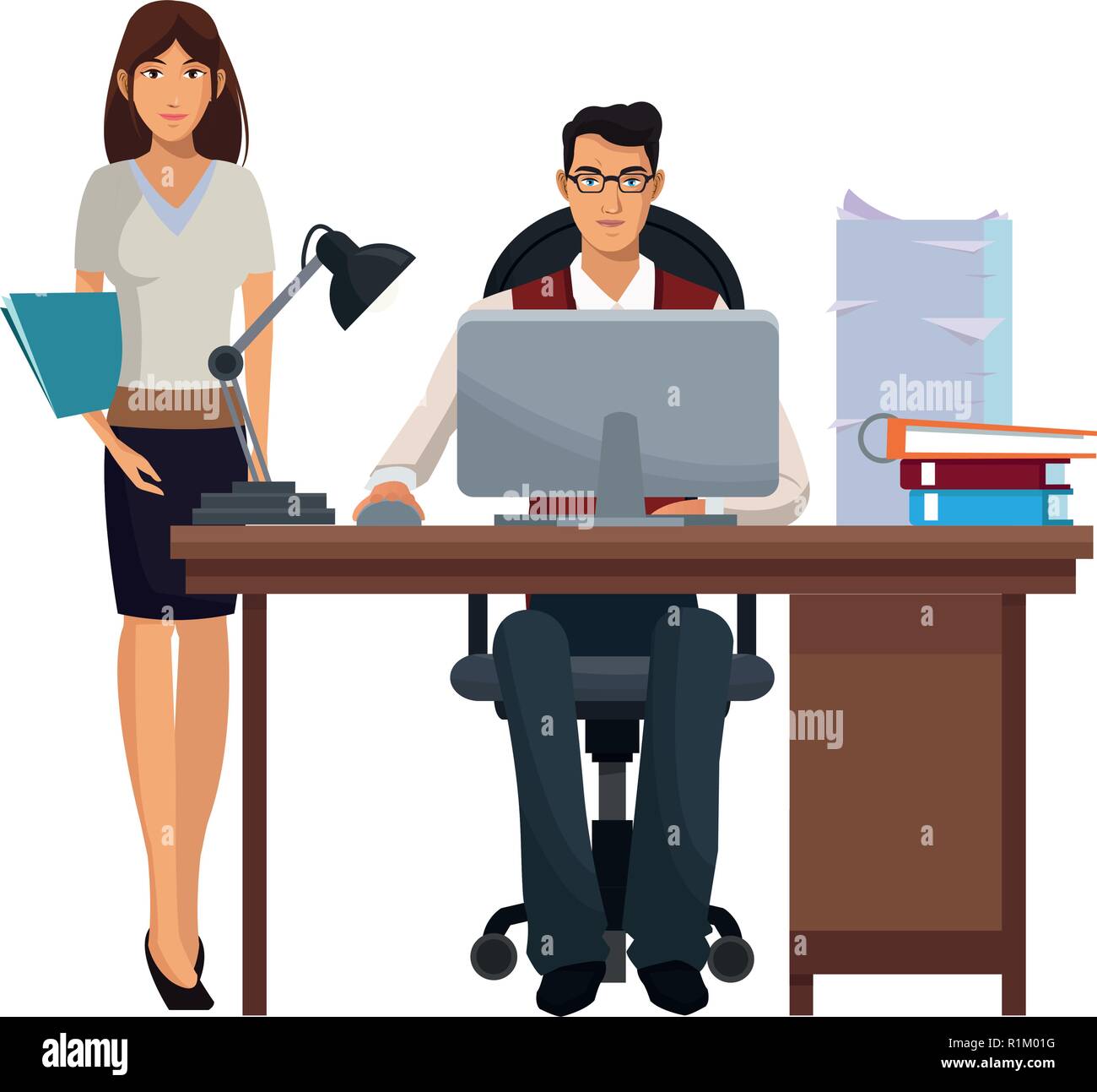business coworkers executives working inside office cartoon vector ...