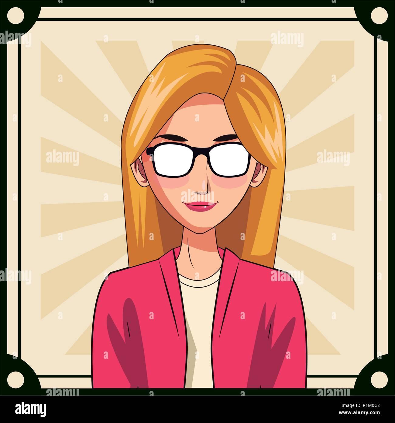 young woman face portrait cartoon in front of camera vector ...