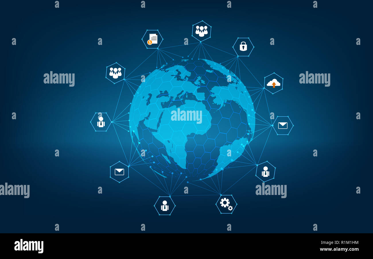 network global Earth Communications network map of the world Blue map ...