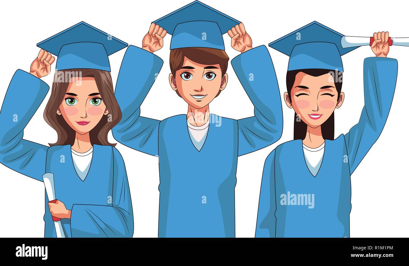 graduate group of people cartoon vector illustration graphic design ...