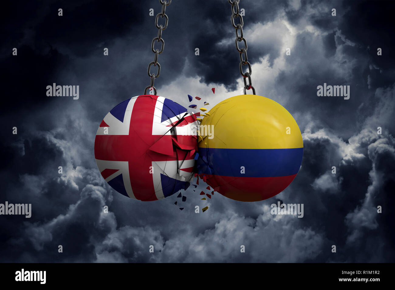United Kingdom and Colombia flag political balls smash into each other ...