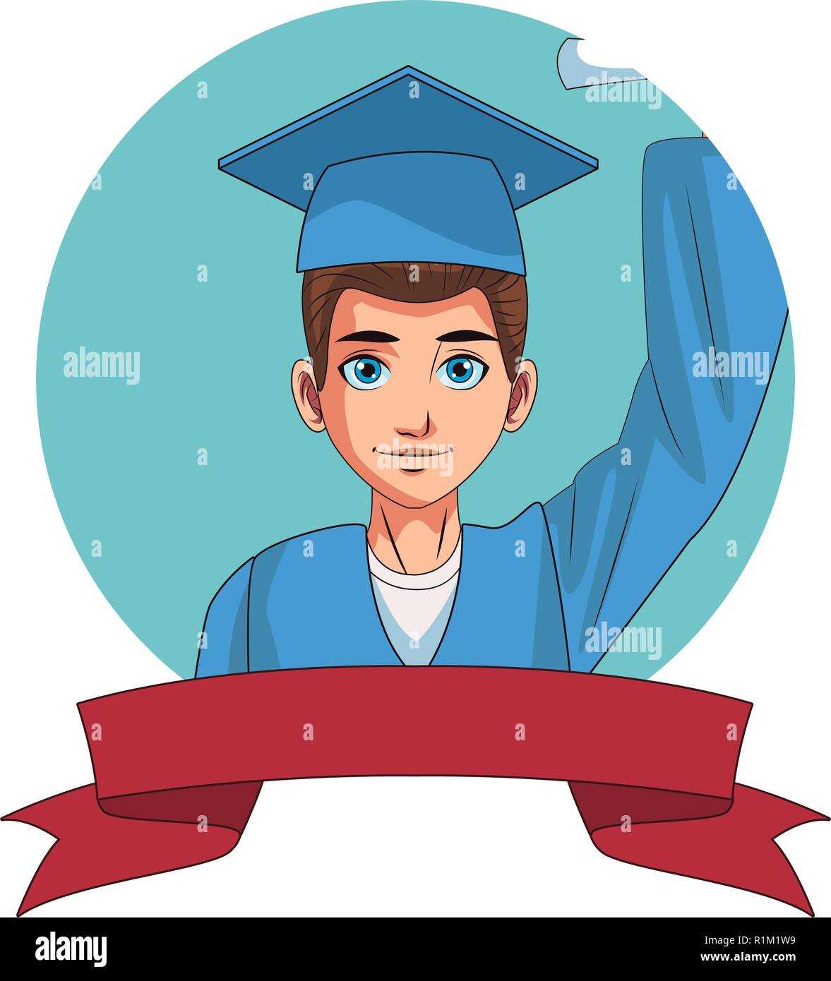 young graduate man face with ribbon cartoon vector illustration graphic ...