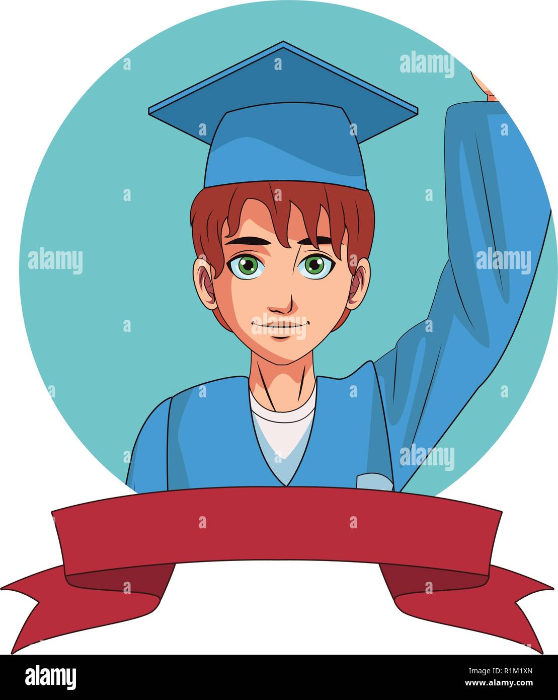 young graduate man face with ribbon cartoon vector illustration graphic ...
