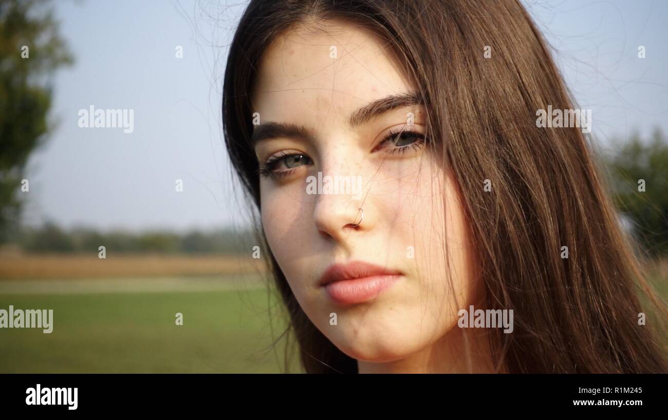 portrait of a beautiful 14 year old teenage girl with blue eyes Stock ...