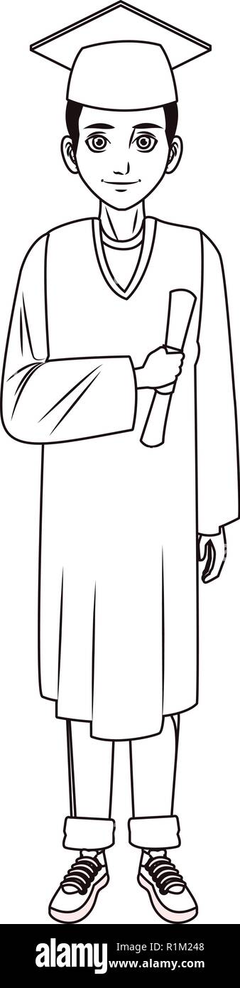 young graduate man body cartoon vector illustration graphic design ...