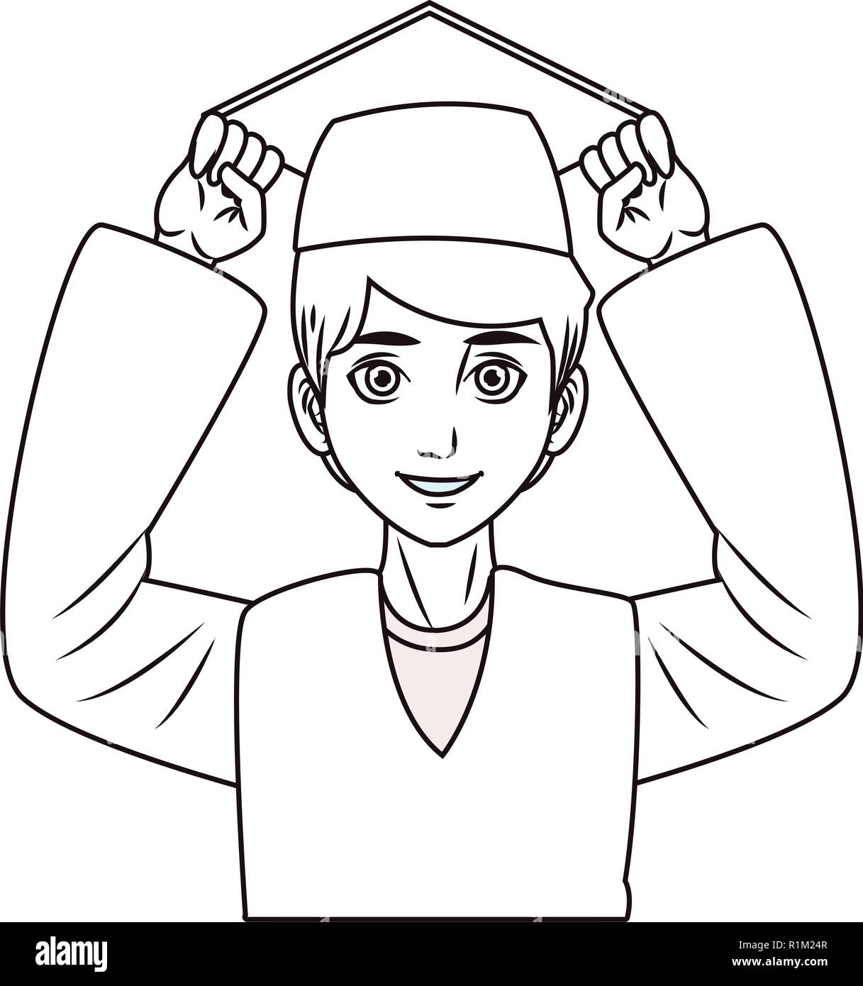 young graduate man face cartoon vector illustration graphic design ...