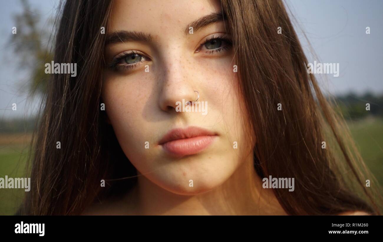 portrait of a beautiful 14 year old teenage girl with blue eyes Stock ...