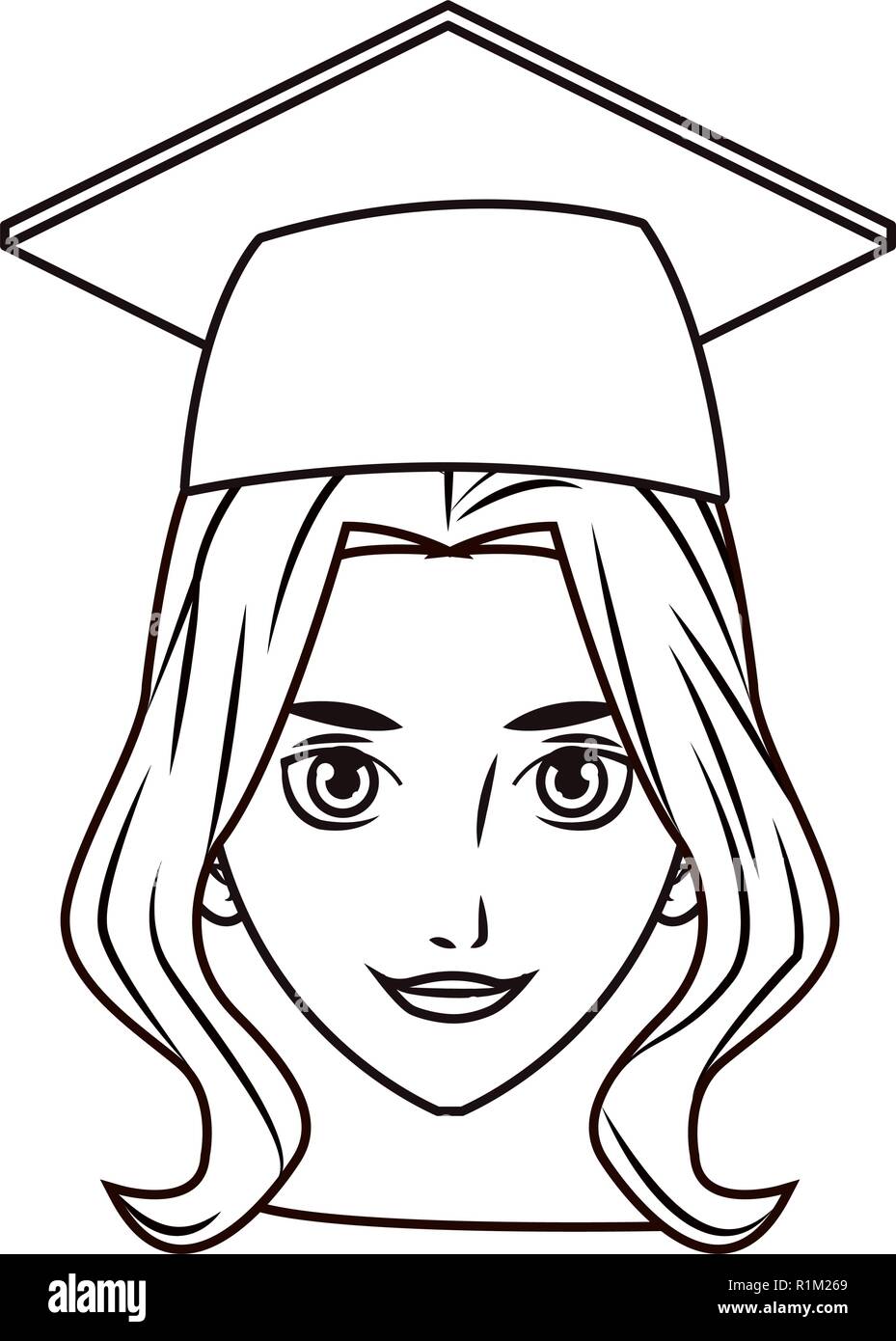 graduate young woman face cartoon vector illustration graphic design ...