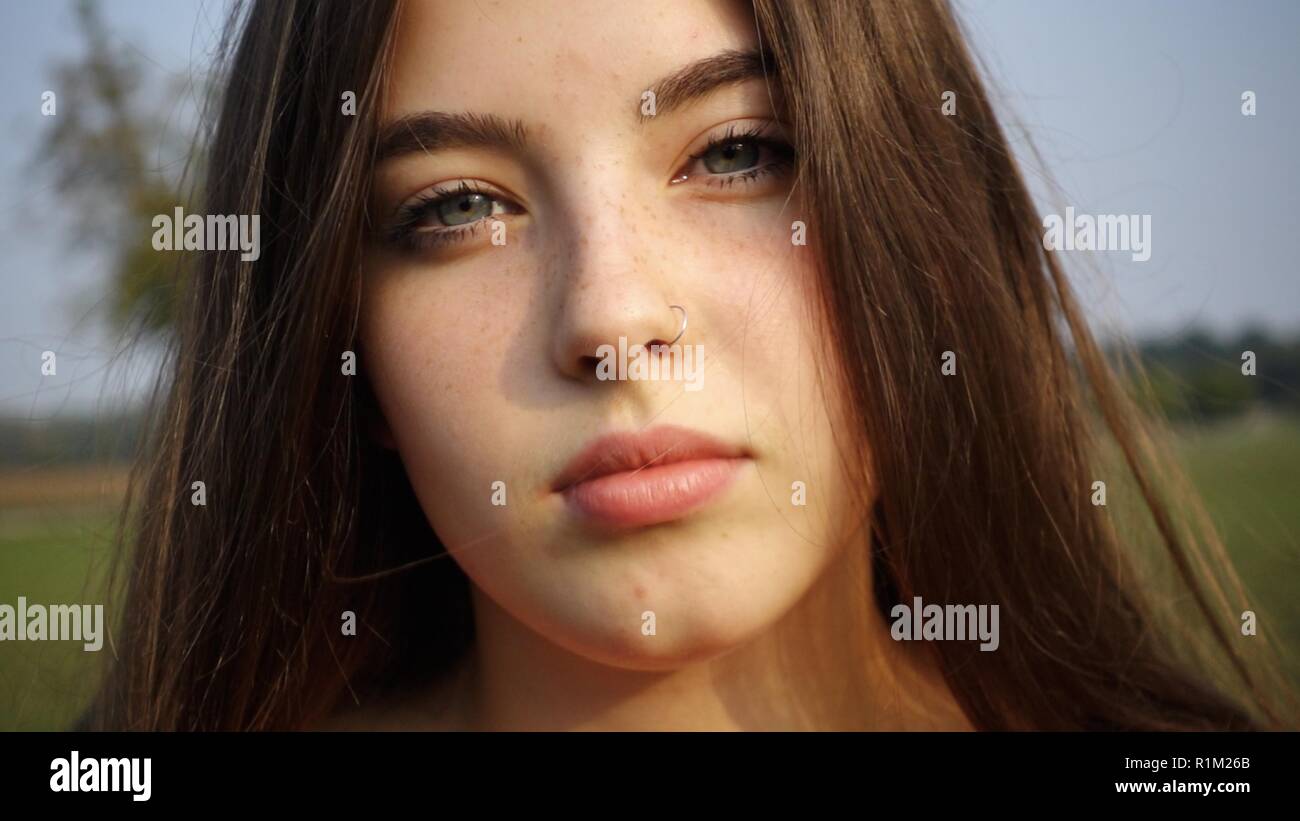 portrait of a beautiful 14 year old teenage girl with blue eyes Stock ...