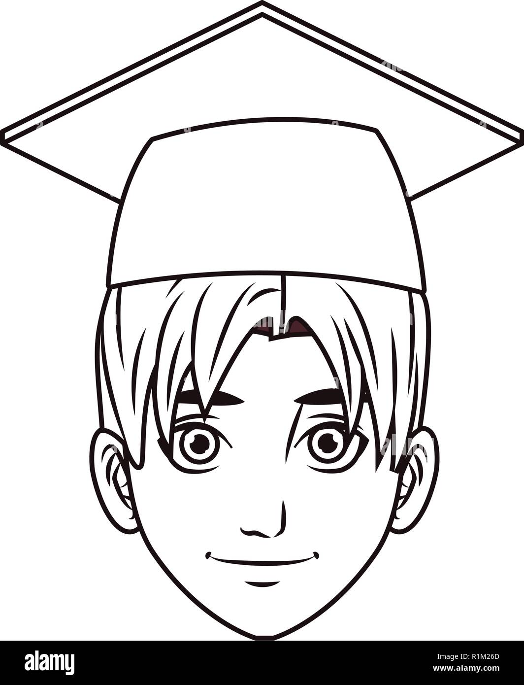 young graduate man face cartoon vector illustration graphic design ...