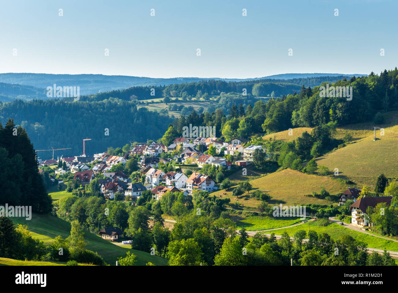 Germany, Idyllic black forest village of Elzach from above Stock Photo ...