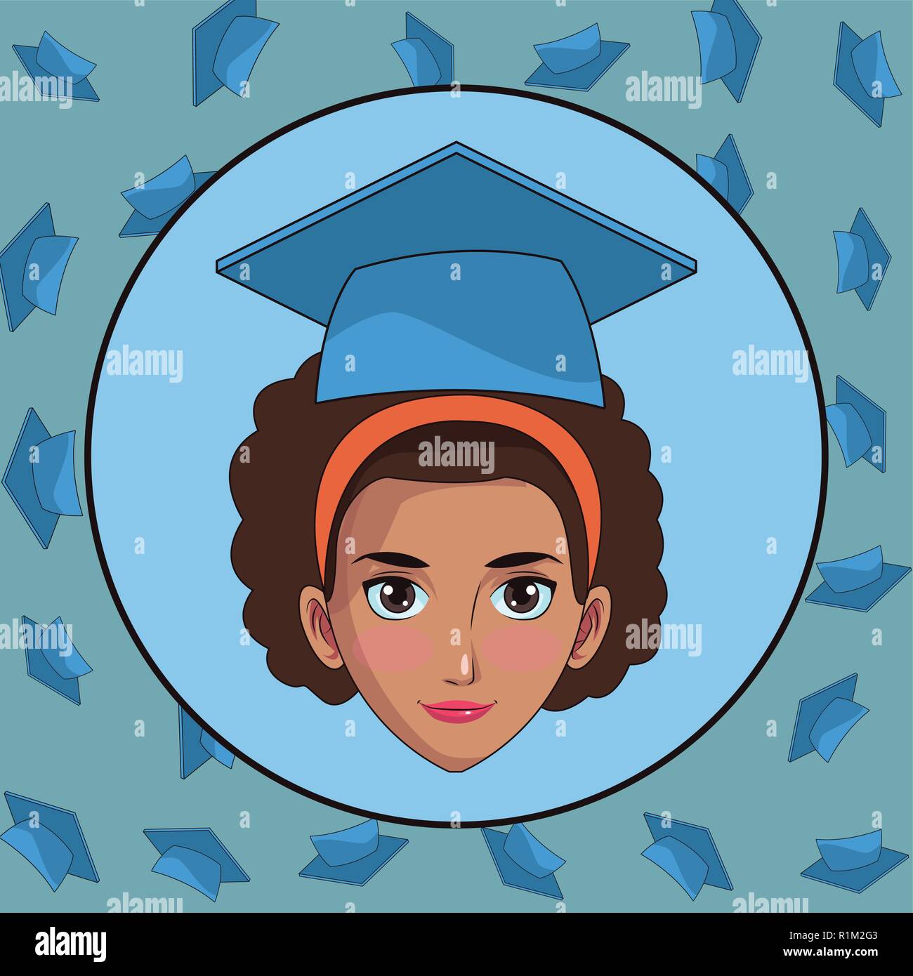 graduate young woman face cartoon vector illustration graphic design ...