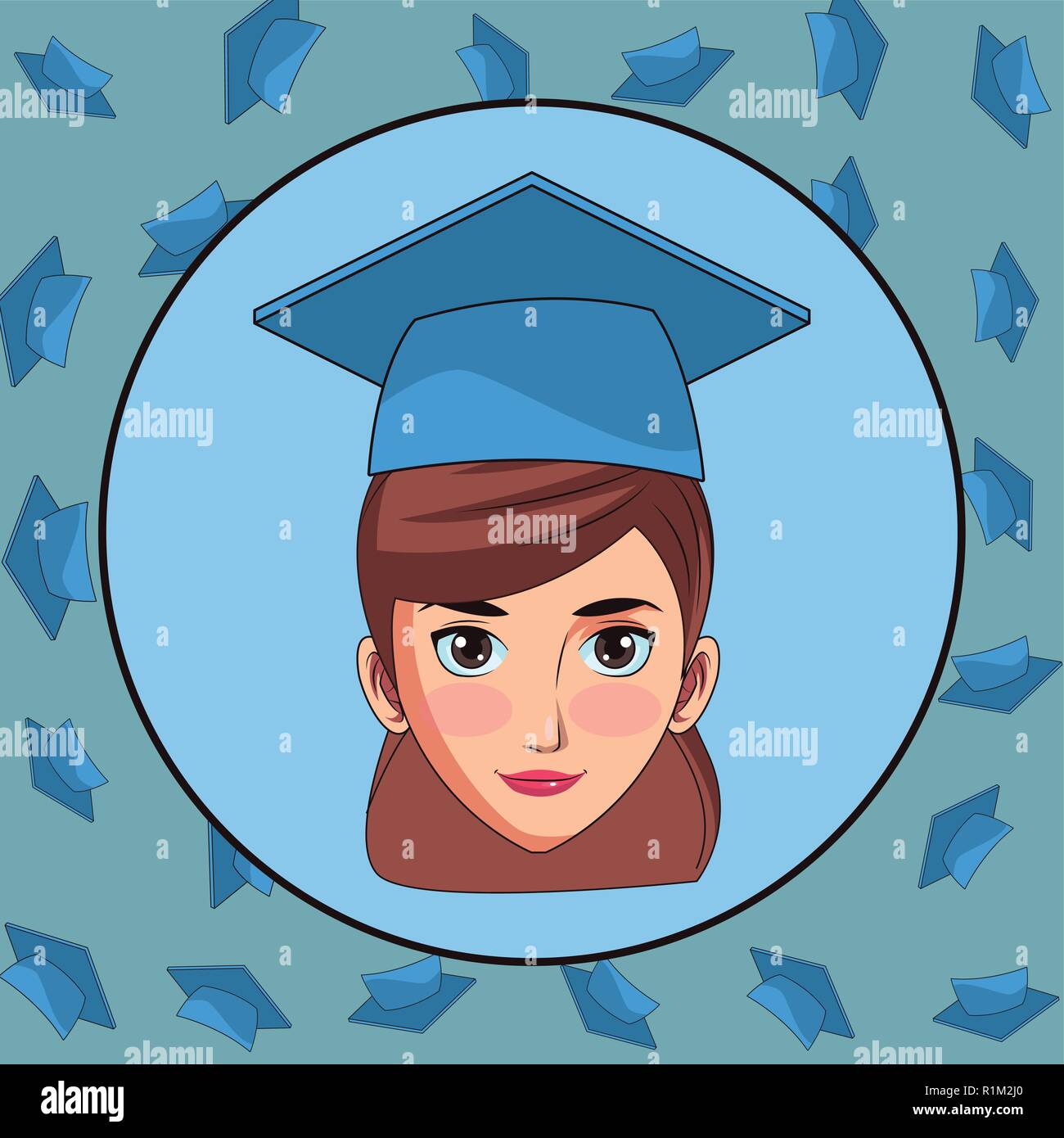 graduate young woman face cartoon vector illustration graphic design ...