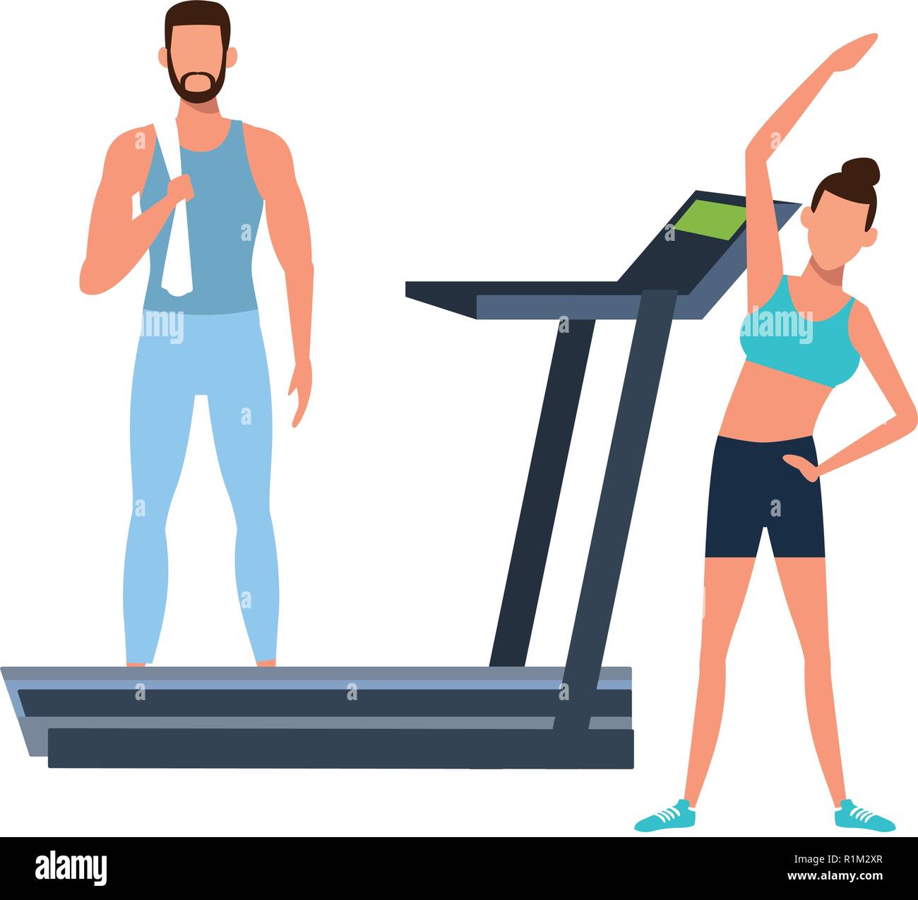 fitness couple training cartoon vector illustration graphic design ...