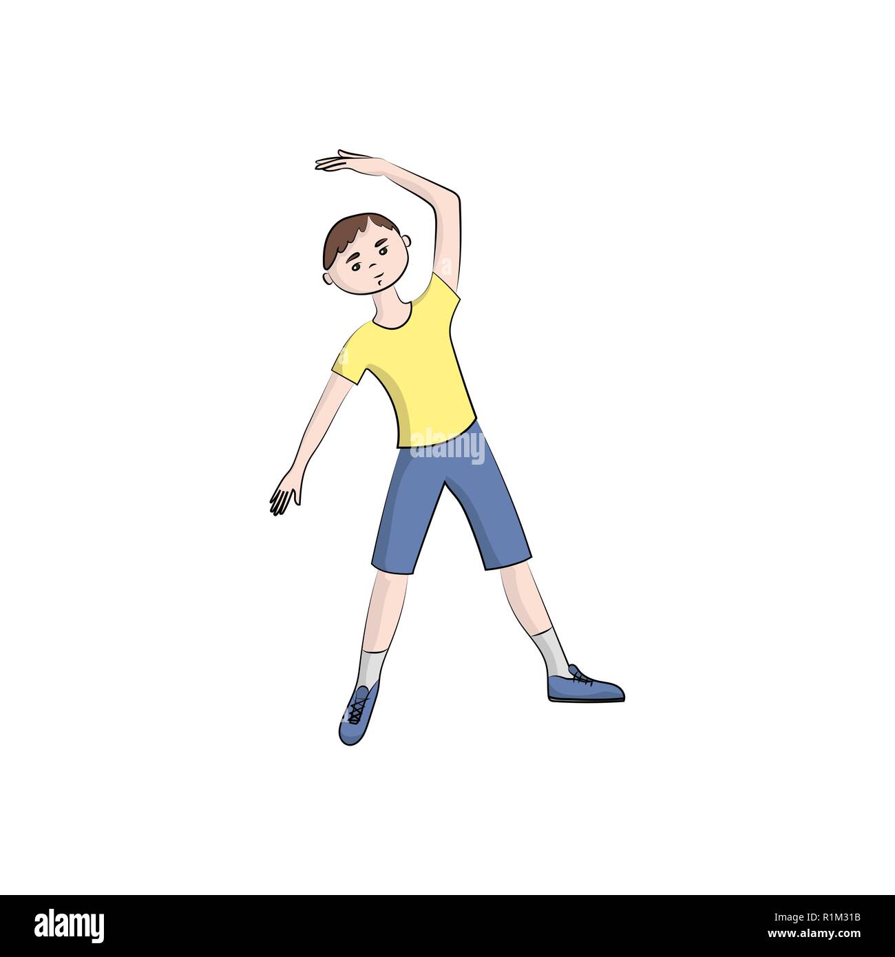 The guy, boy (man) does exercises. Vector color illustration Stock ...