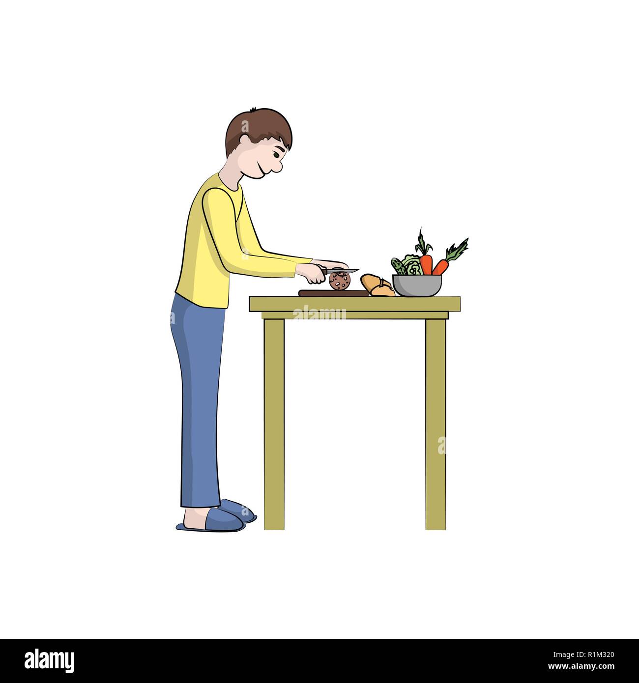 boy (man) is cooking. Vector color illustration Stock Vector Image ...