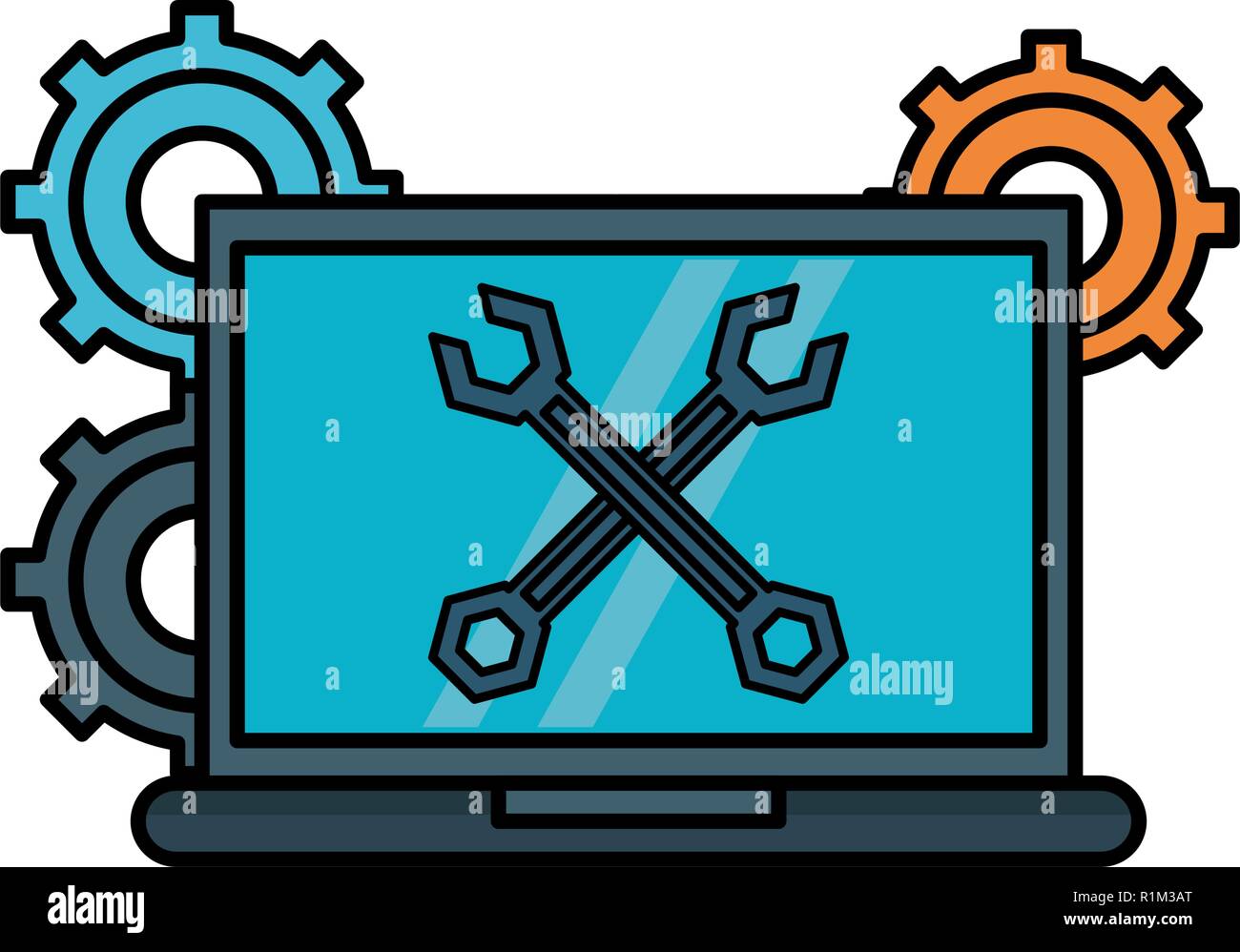 Laptop with tools and gears vector illustration graphic design Stock ...