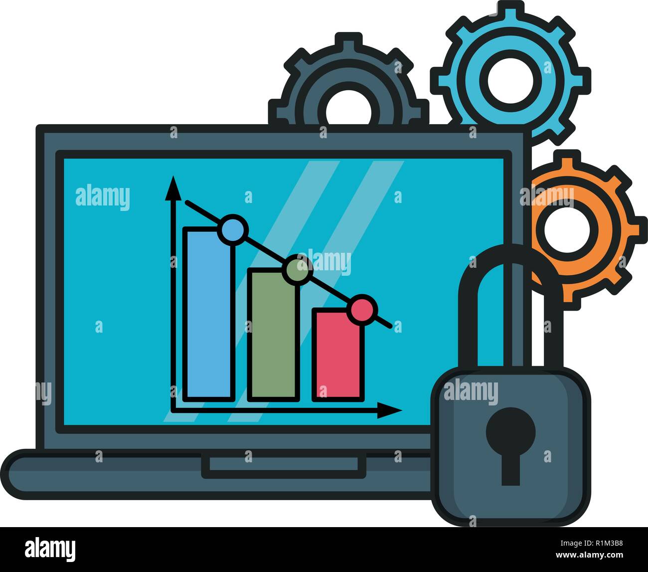 Laptop with graphs and gears vector illustration graphic design Stock ...
