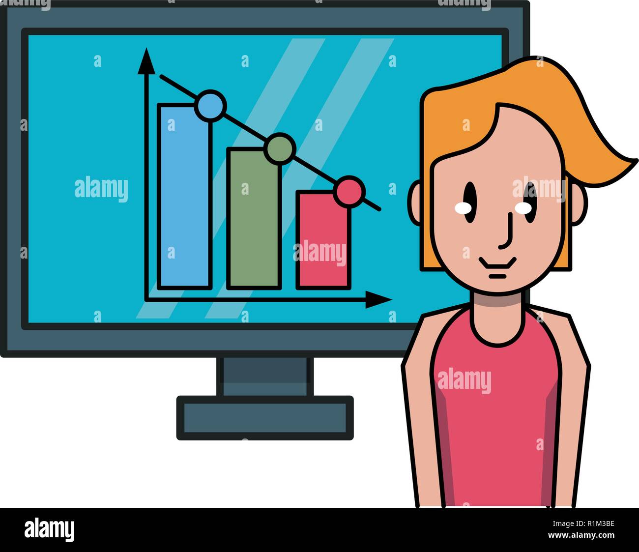 Woman with graphs on computer vector illustration graphic design Stock ...