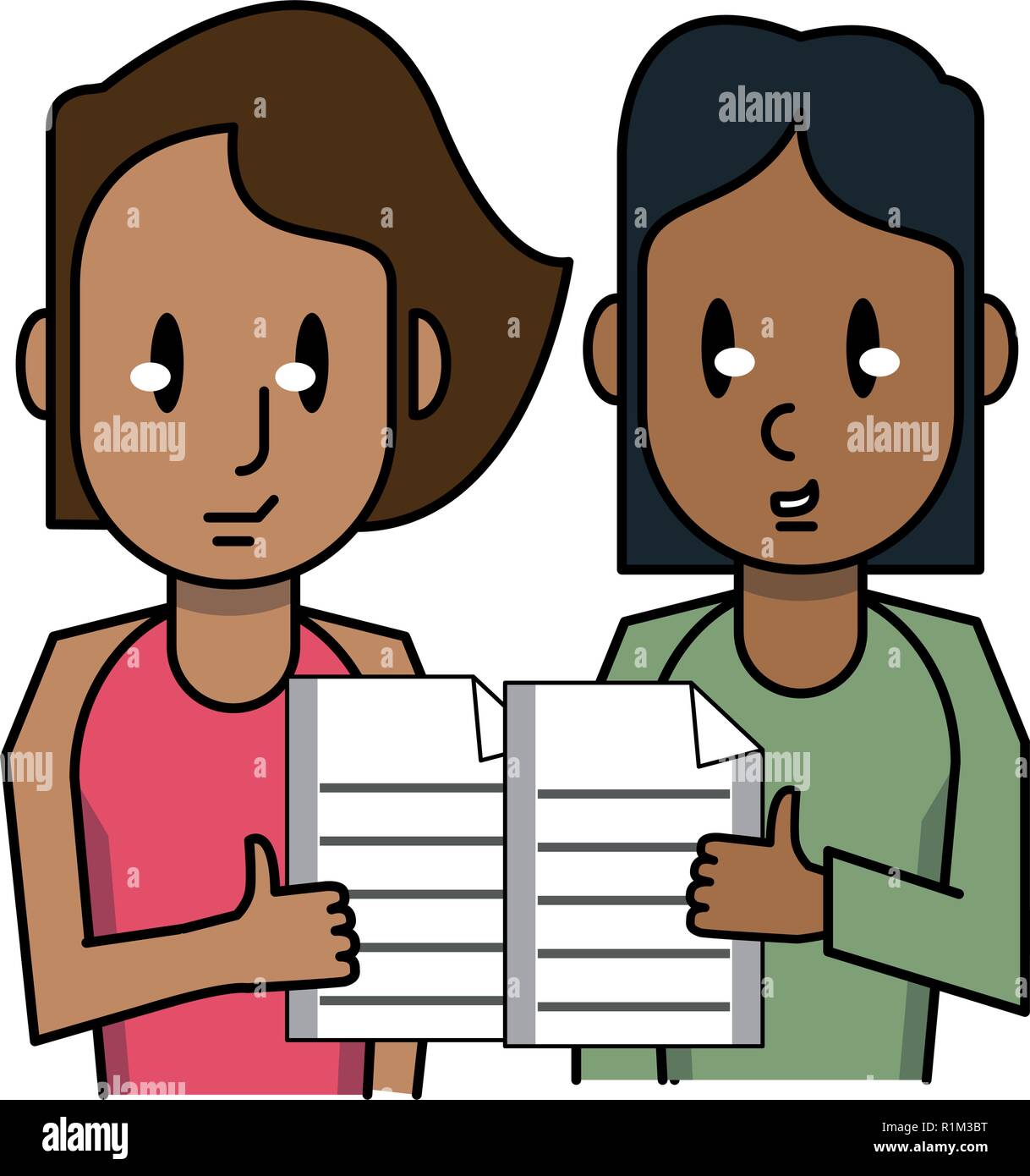 women with documents cartoon vector illustration graphic design Stock ...