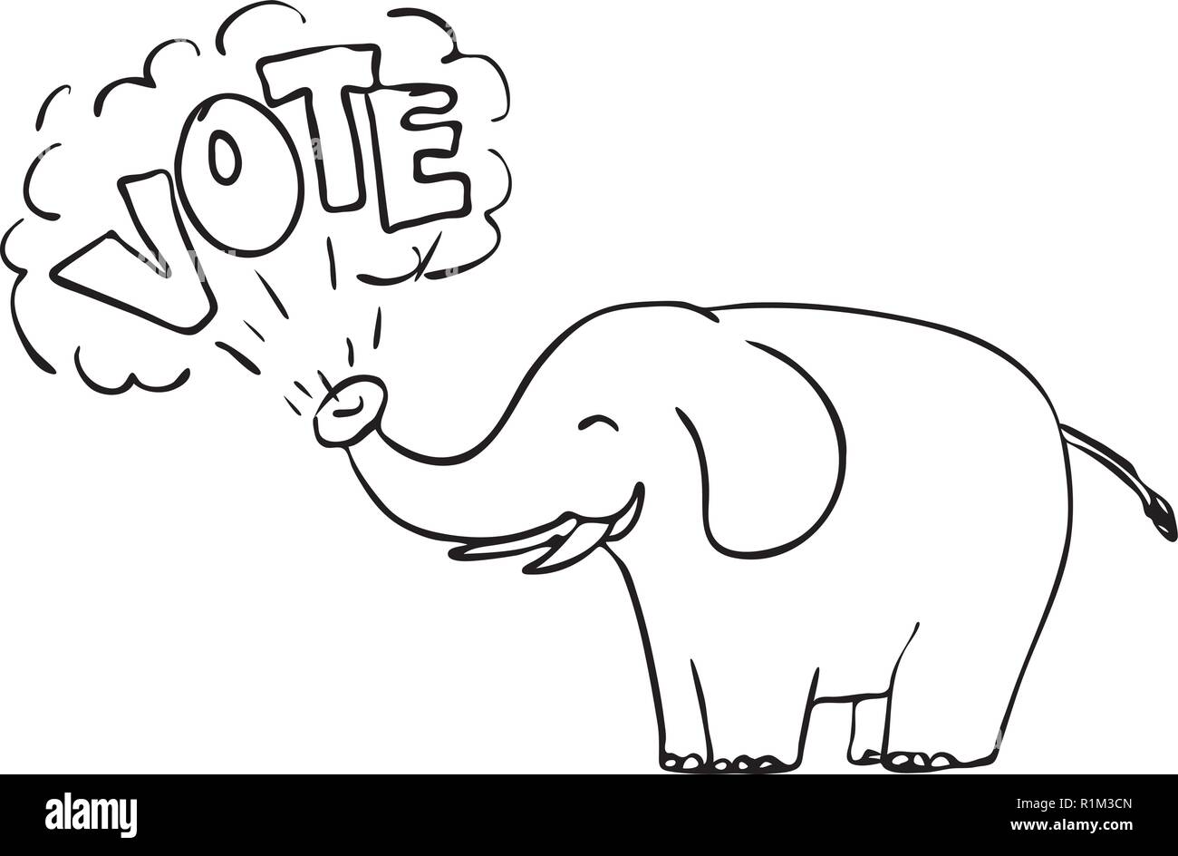 Drawing sketch style illustration of a white elephant blowing the word ...