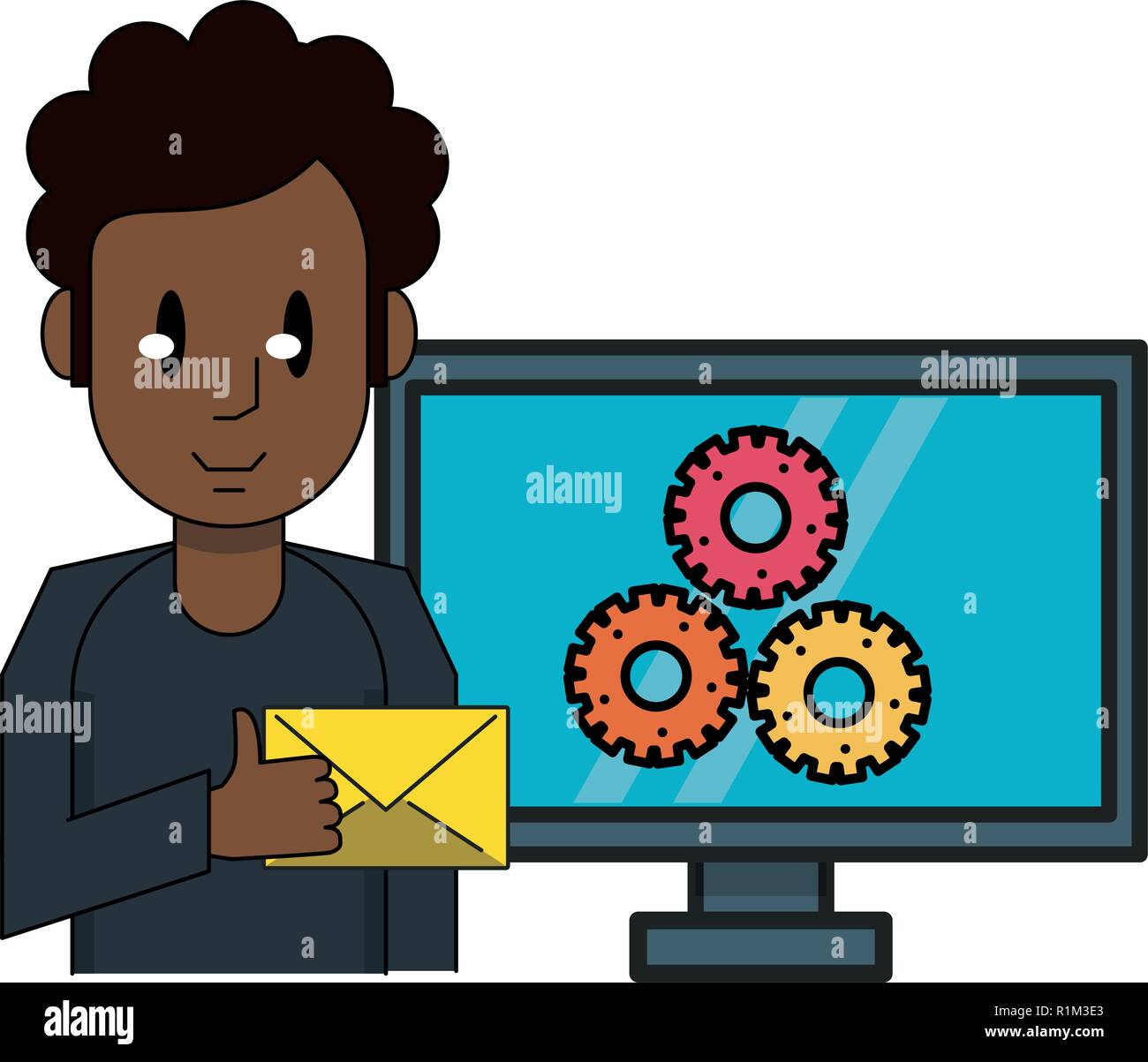 Man using email with computer vector illustration graphic design Stock ...