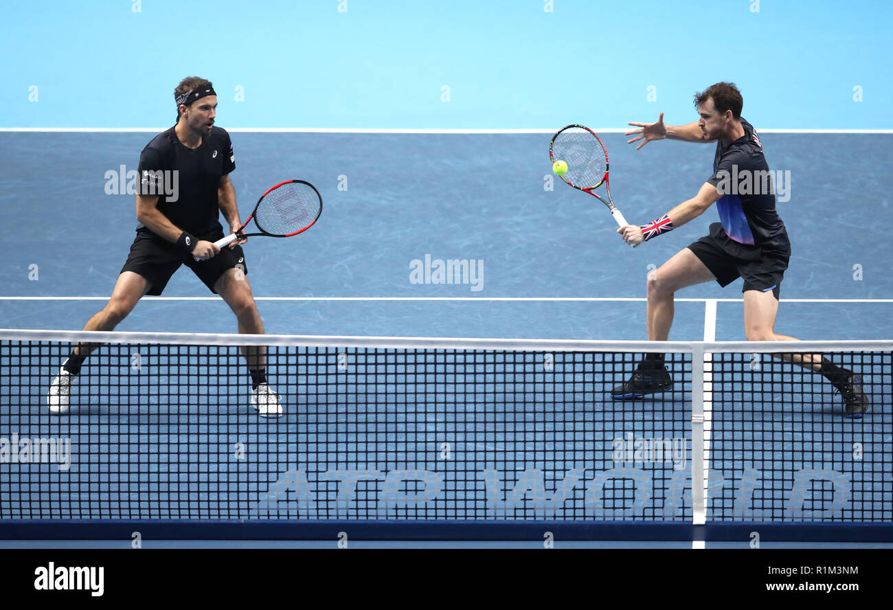 Bruno Soares (left) and Jamie Murray in action during their doubles ...