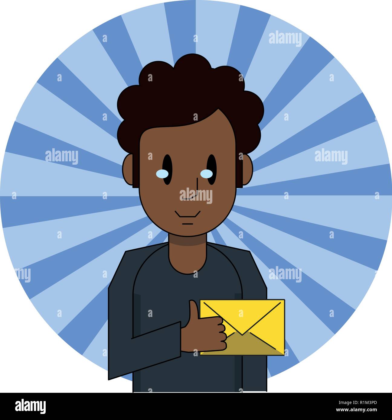 Man with envelope cartoon over striped round icon vector illustration ...