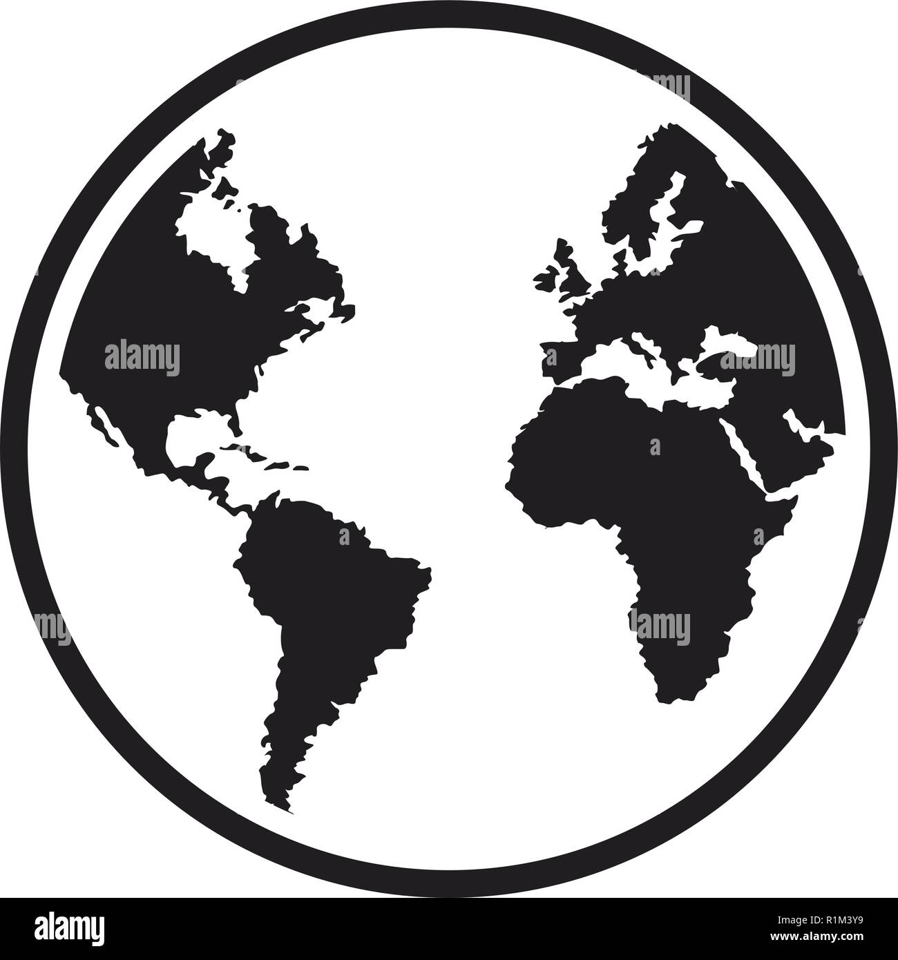 Earth world symbol black and white vector illustration graphic design ...