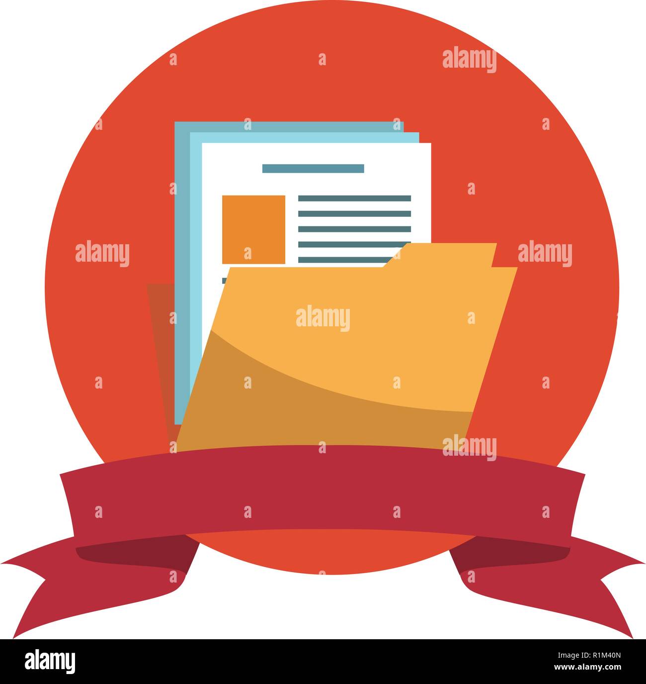 Folder with document symbol round emblem ribbon banner vector ...