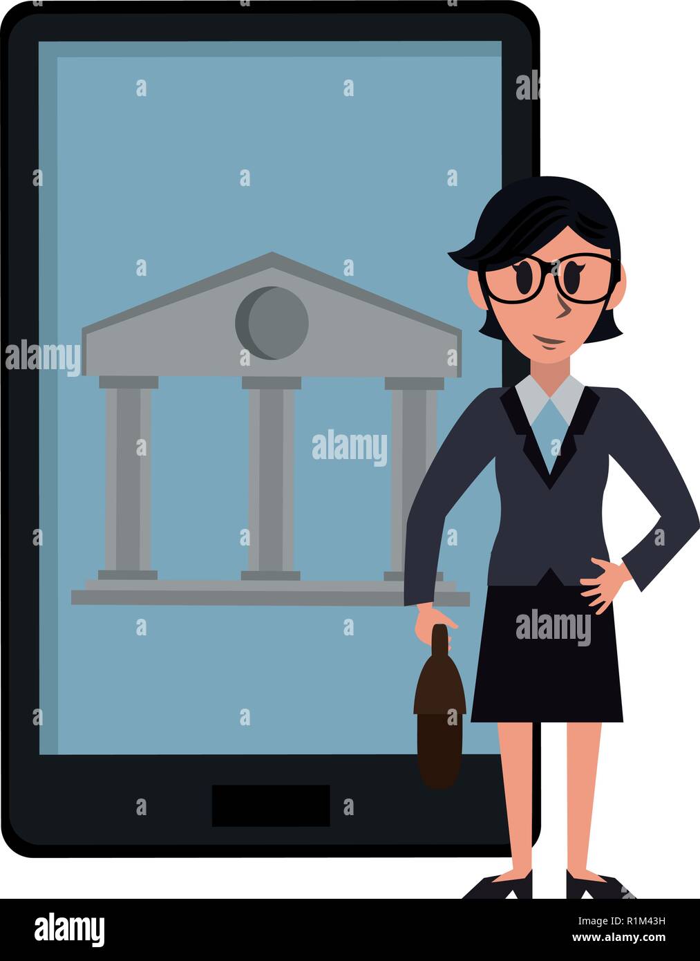 Businesswoman banker with smartphone bank app vector illustration ...