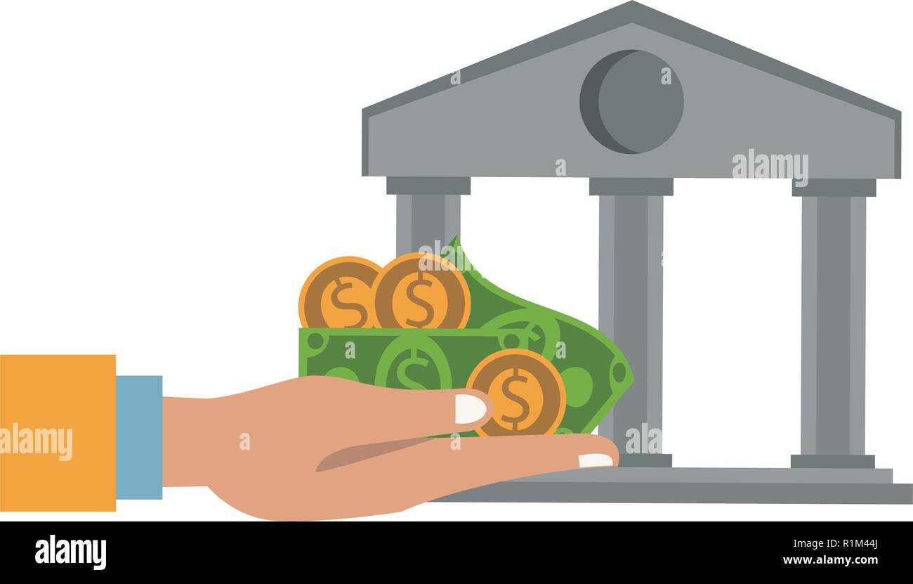Hand with money giving to bank building vector illustration graphic ...