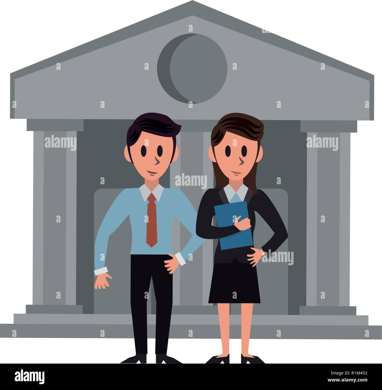 Bankers business teamwork over bank building vector illustration ...
