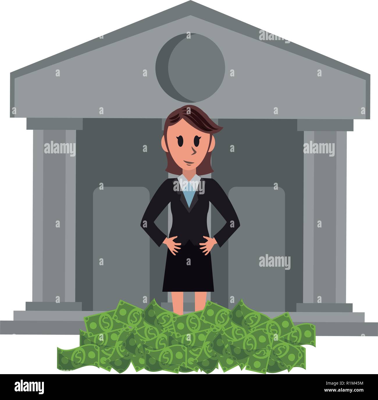 Banker businesswoman with woman at bank building vector illustration ...
