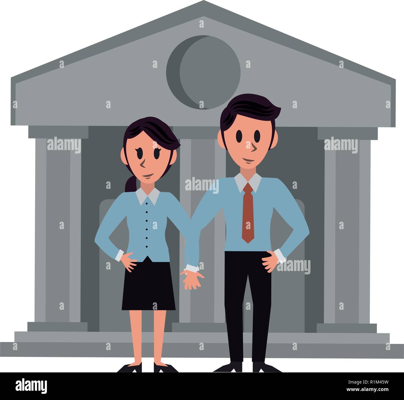 Bankers business teamwork over bank building vector illustration ...