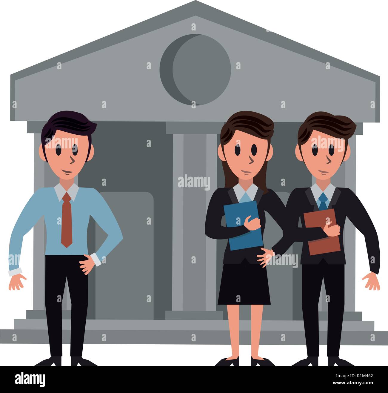 Bankers business teamwork over bank building vector illustration ...